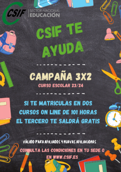 CSIF | CSIF TE AYUDA: CAMPAÑA 3X2 AFILIADOS CURSOS ON LINE CSIF TE AYUDA: CAMPAÑA 3X2 AFILIADOS/AS