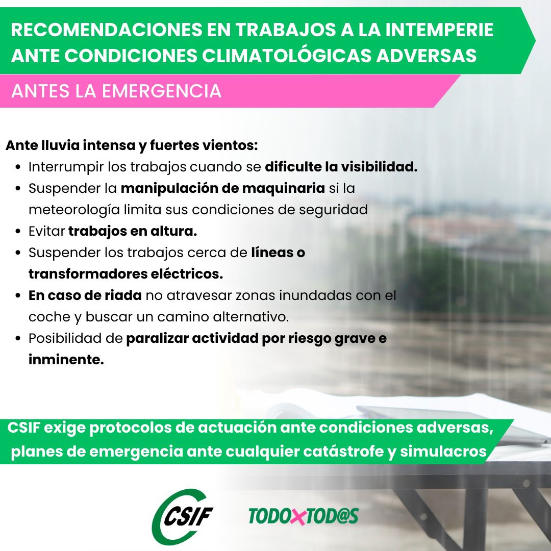 CSIF | TRABAJOS A LA INTEMPERIE ANTE CONDICIONES CLIMATOLÓGICAS ADVERSAS